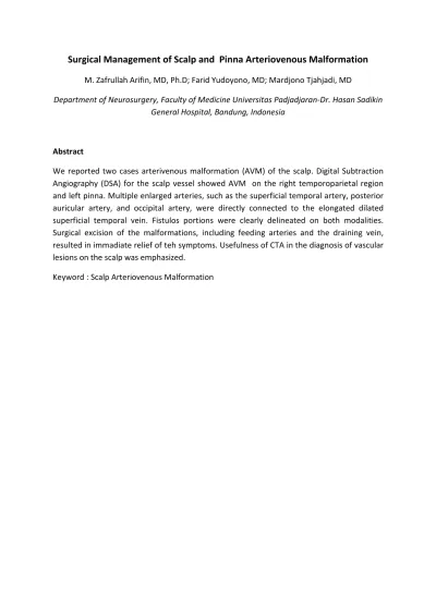 Surgical Management of Scalp and Pinna Arteriovenous Malformation.