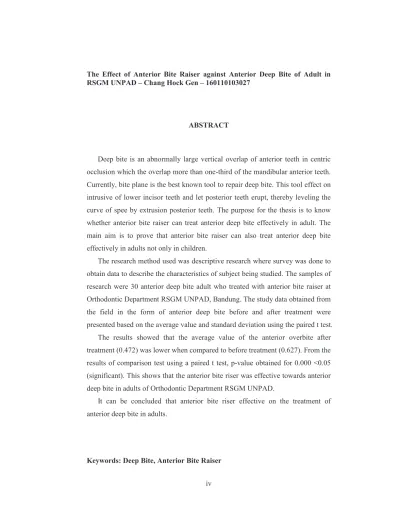 THE EFFECT OF ANTERIOR BITE RISER AGAINST ANTERIOR DEEP BITE OF ADULT ...