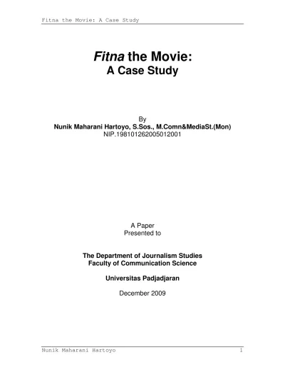 Fitna the Movie: A Case Study.