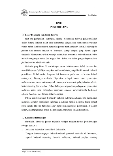 PENDAHULUAN Prarancangan Pabrik Melamin Proses Basf Kapasitas 150.000 ...