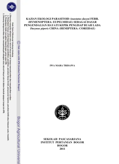Kajian ekologi parasitoid anastatus dasyni Ferr sebagai dasar ...
