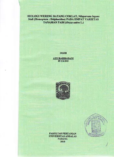 BIOLOGI WERENG BATANG COKLAT, Nilaparvata lugens Stall (Homoptera ...