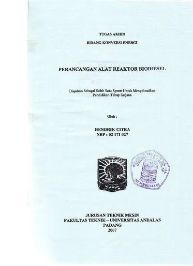 PERANCANGAN ALAT REAKTOR BIODIESEL.