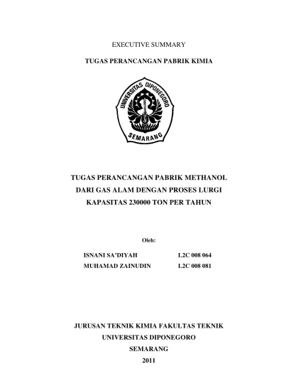 TUGAS PERANCANGAN PABRIK METHANOL DARI GAS ALAM DENGAN PROSES LURGI ...