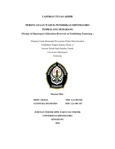 PERENCANAAN WADUK PENDIDIKAN DIPONEGORO TEMBALANG SEMARANG (Design of ...