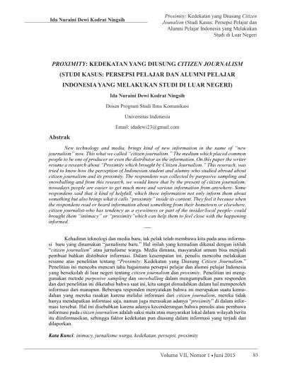 PROXIMITY: KEDEKATAN YANG DIUSUNG CITIZEN JOURNALISM (STUDI KASUS ...