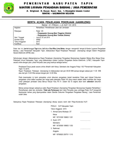 Berita Acara Aanwijzing PAKET VIII