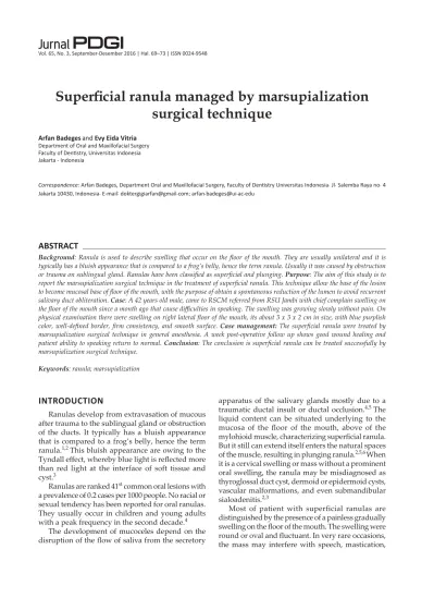 Superficial ranula managed by marsupialization surgical technique