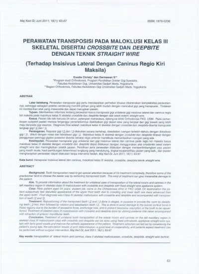 Perawatan Transposisi pada Maloklusi Kelas III Skeletal Disertai ...