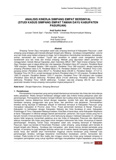 ANALISIS KINERJA SIMPANG EMPAT BERSINYAL (STUDI KASUS SIMPANG EMPAT ...
