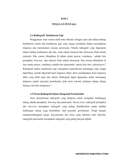 BAB 2 TINJAUAN PUSTAKA 2.1 Radiografi Kedokteran Gigi - Kehilangan ...