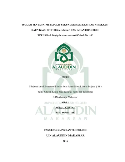 ISOLASI SENYAWA METABOLIT SEKUNDER DARI EKSTRAK N-HEKSAN DAUN KAYU ...