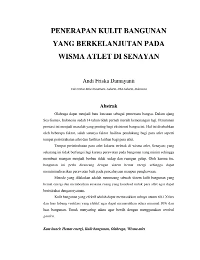 PENERAPAN KULIT BANGUNAN YANG BERKELANJUTAN PADA WISMA ATLET DI SENAYAN