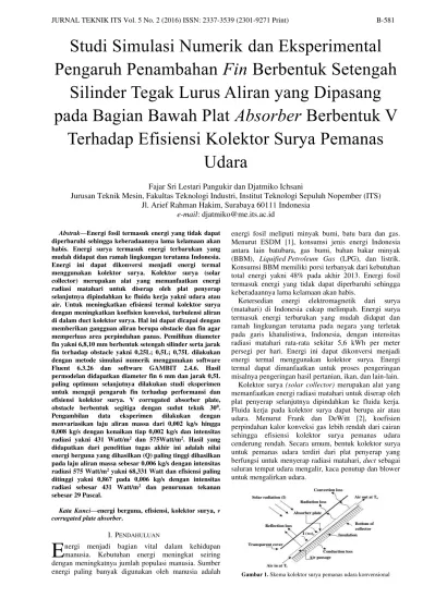 Studi Simulasi Numerik dan Eksperimental Pengaruh Penambahan Fin ...