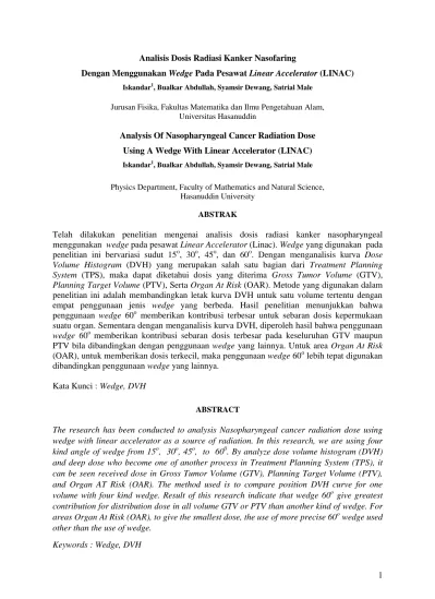 Analisis Dosis Radiasi Kanker Nasofaring dengan Menggunakan Wedge pada ...