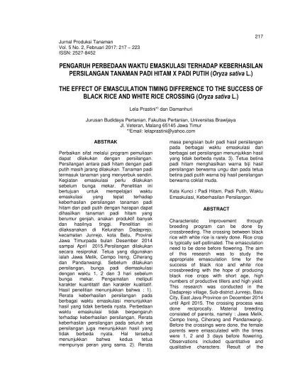 Pengaruh Perbedaan Waktu Emaskulasi terhadap Keberhasilan Persilangan ...