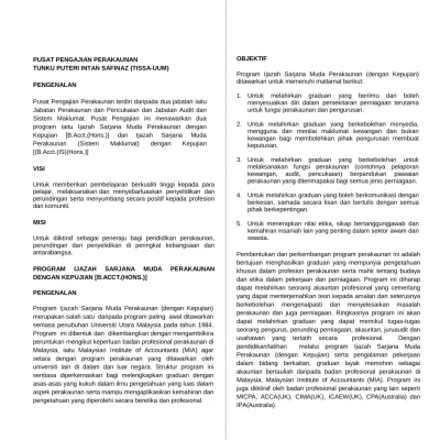 OBJEKTIF PUSAT PENGAJIAN PERAKAUNAN TUNKU PUTERI INTAN SAFINAZ (TISSA-UUM)