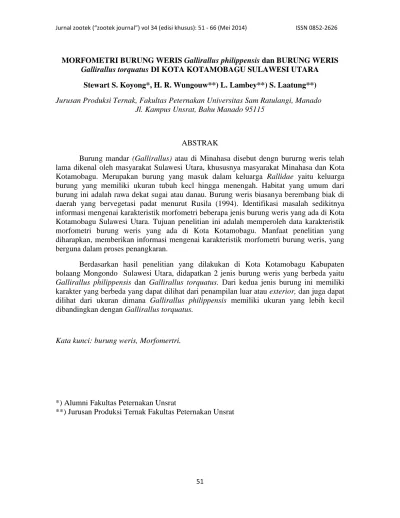 MORFOMETRI BURUNG WERIS Gallirallus philippensis dan BURUNG WERIS ...