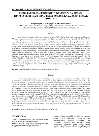BIOKATALIS LIPASE RHIZOPUS ORYZAE PADA REAKSI TRANSESTERIFIKASI LIPID ...