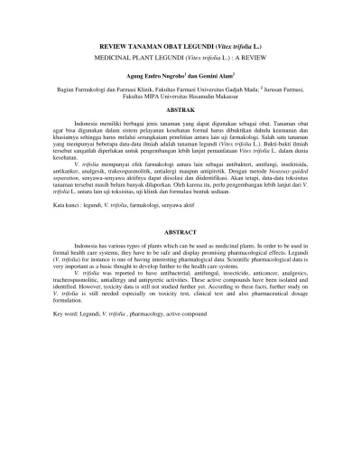 REVIEW TANAMAN OBAT LEGUNDI (Vitex trifolia L.) MEDICINAL PLANT LEGUNDI ...