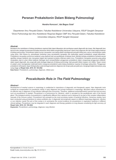 Peranan Prokalsitonin Dalam Bidang Pulmonologi. Procalcitonin Role in ...
