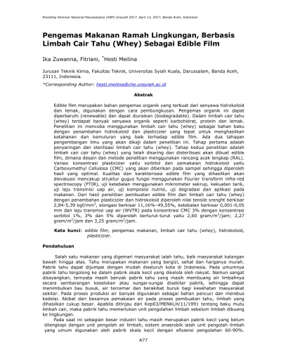 Pengemas Makanan Ramah Lingkungan, Berbasis Limbah Cair Tahu (Whey ...