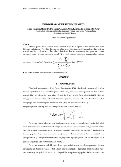 ESTIMASI PARAMETER DISTRIBUSI PARETO