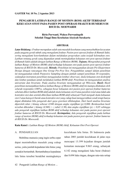 PENGARUH LATIHAN RANGE OF MOTION (ROM) AKTIF TERHADAP KEKUATAN OTOT ...