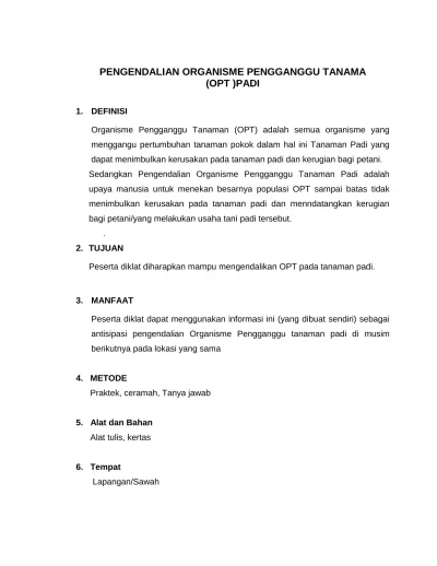 PENGENDALIAN ORGANISME PENGGANGGU TANAMA (OPT )PADI