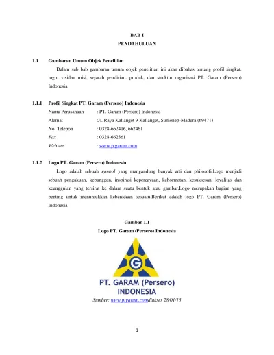 BAB I PENDAHULUAN. Gambar 1.1 Logo PT. Garam (Persero) Indonesia ...