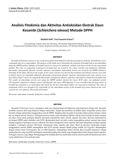 Analisis Fitokimia dan Aktivitas Antioksidan Ekstrak Daun Kesambi ...