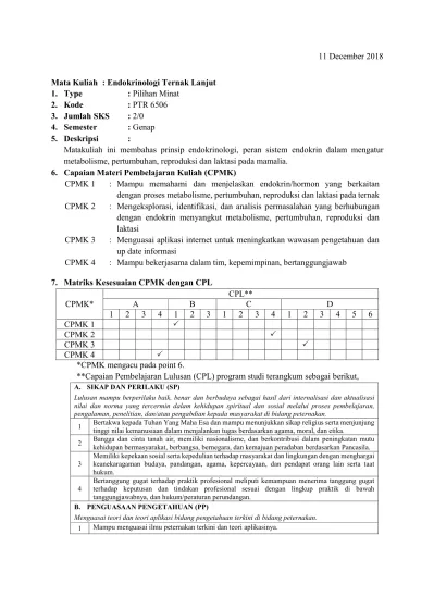 11 December Matriks Kesesuaian CPMK dengan CPL CPMK* A B C D