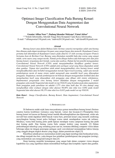 Optimasi Image Classification Pada Burung Kenari Dengan Menggunakan ...