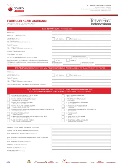 FORMULIR KLAIM ASURANSI INSURANCE CLAIM FORM