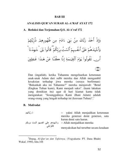 BAB III ANALISIS QUR AN SURAH AL-A RAF AYAT 172. A. Redaksi dan ...