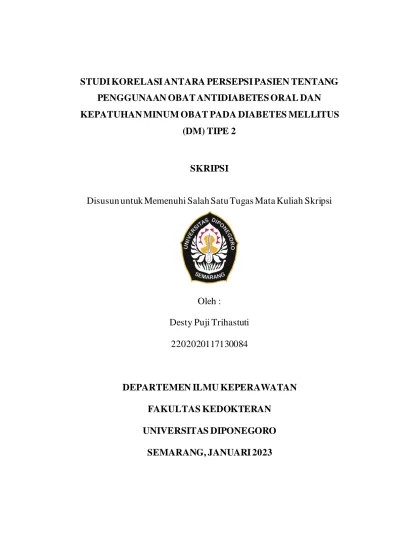 STUDI KORELASI ANTARA PERSEPSI PASIEN TENTANG PENGGUNAAN OBAT ...
