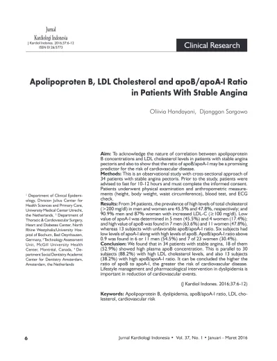 View of Apolipoproten B, LDL Cholesterol and apoB/apoA-I Ratio in ...