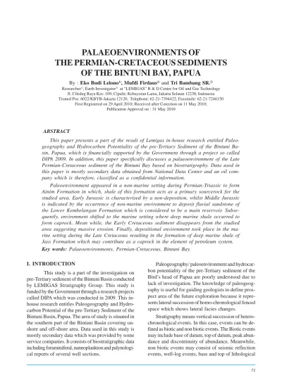 Palaeoenvironments Of The Permian-Cretaceous Sediments Of The Bintuni ...