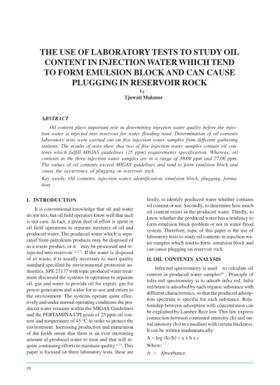 The Use Of Laboratory Tests To Study Oil Content In Injection Water ...