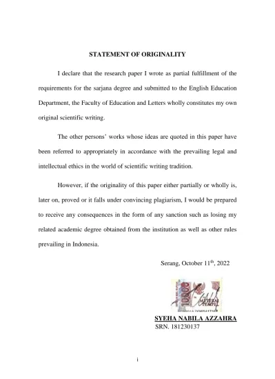 STATEMENT OF ORIGINALITY