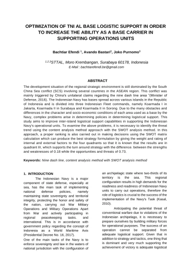 OPTIMIZATION OF TNI AL BASE LOGISTIC SUPPORT IN ORDER TO INCREASE THE ...