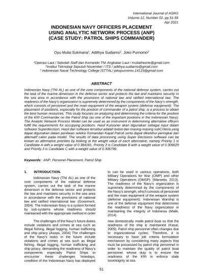 INDONESIAN NAVY OFFICERS PLACEMENT USING ANALYTIC NETWORK PROCESS (ANP ...