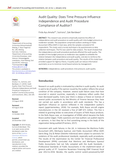 Audit Quality: Does Time Pressure Influence Independence and Audit ...