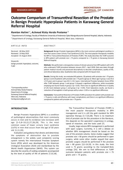 Outcome Comparison of Transurethral Resection of the Prostate in Benign ...