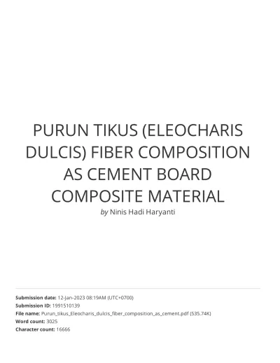 PURUN TIKUS (ELEOCHARIS DULCIS) FIBER COMPOSITION AS CEMENT BOARD ...