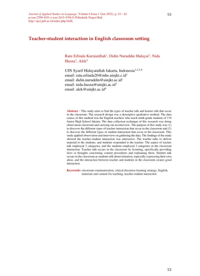 View of Teacher-student interaction in English classroom setting