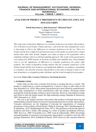 ANALYSIS OF PRODUCT PREFERENCE OF CHITATO AND LAYS POTATO CHIPS