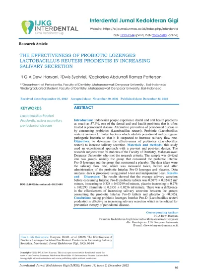 View of THE EFFECTIVENESS OF PROBIOTIC LOZENGES LACTOBACILLUS REUTERI ...