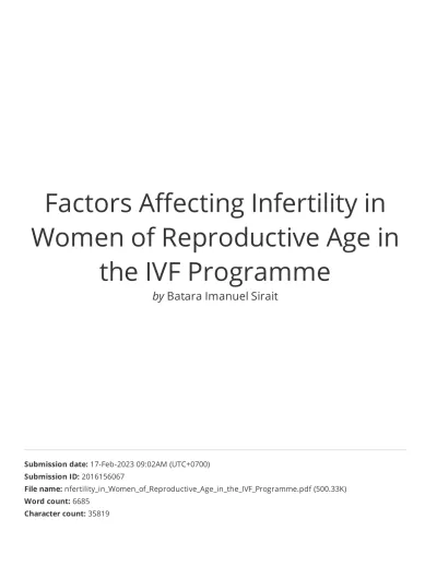 Factors Affecting Infertility in Women of Reproductive Age in the IVF ...