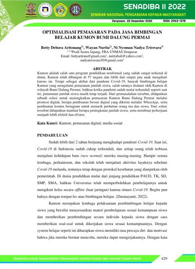 View of OPTIMALISASI PEMASARAN PADA JASA BIMBINGAN BELAJAR KUMON BUMI ...